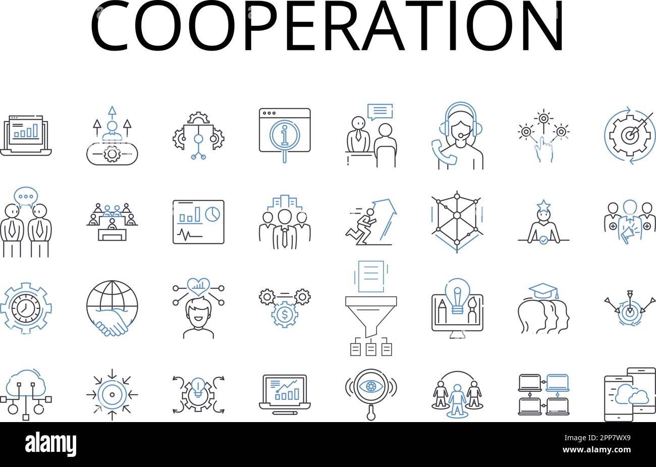 Cooperation Line Icons Collection Assistance Collaboration Partnership Unity Accordance