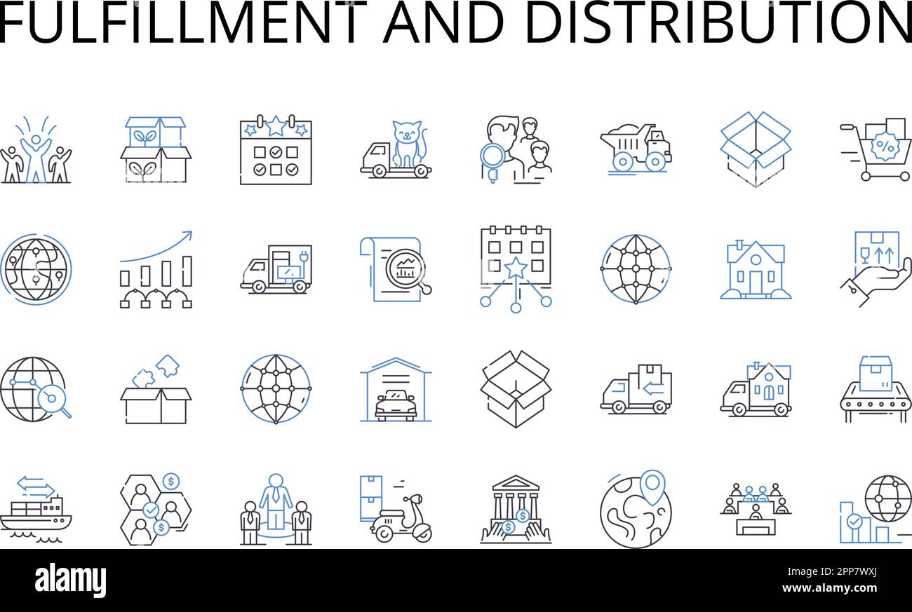 Fulfillment and Distribution line icons collection. Accomplishment ...
