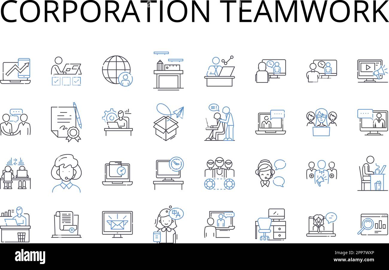 Corporation teamwork line icons collection. Partnership collaboration ... Corporation teamwork line icons collection. Partnership collaboration ...