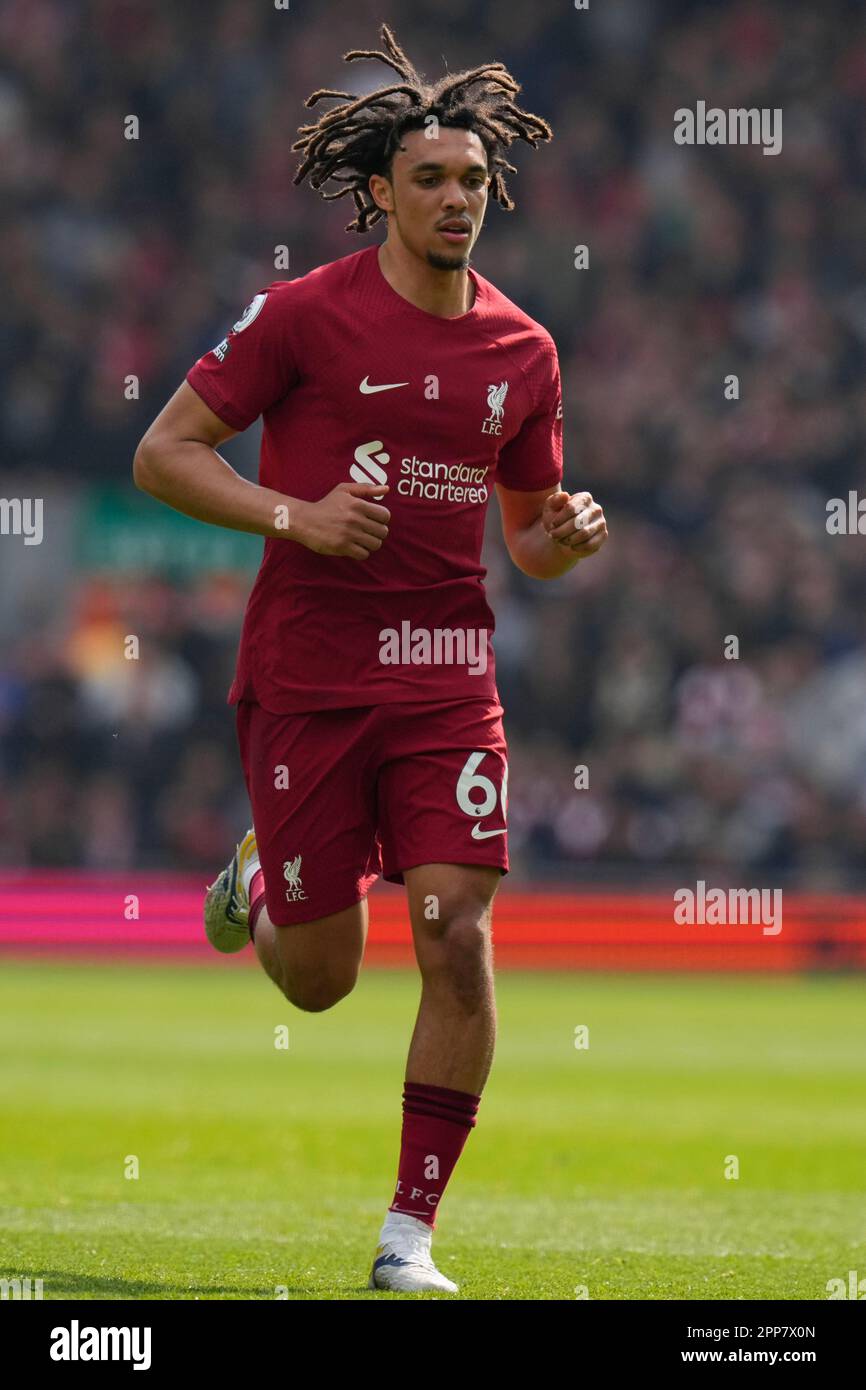 Trent Alexander-Arnold #66 of Liverpool during the Premier League match ...