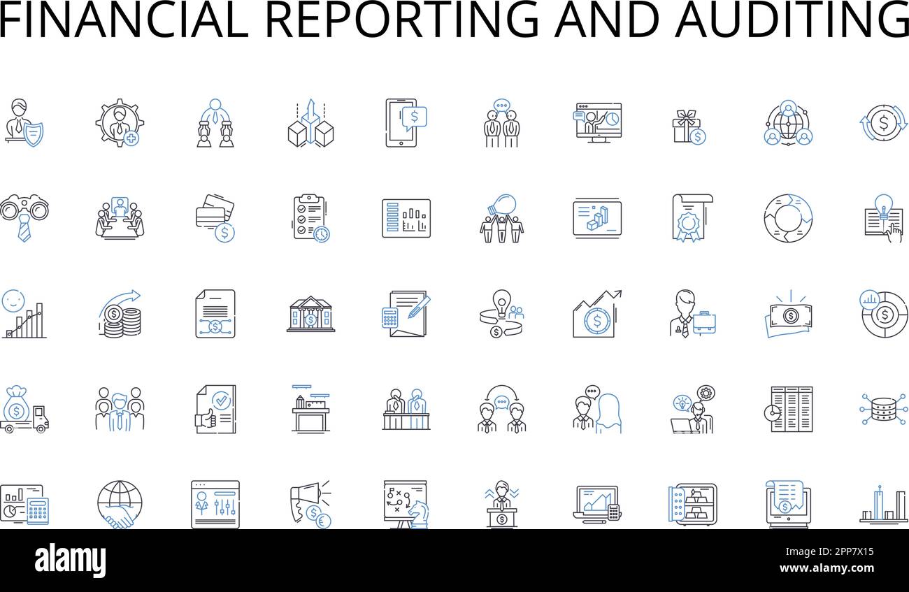 Financial reporting and auditing line icons collection. Hospitality ...