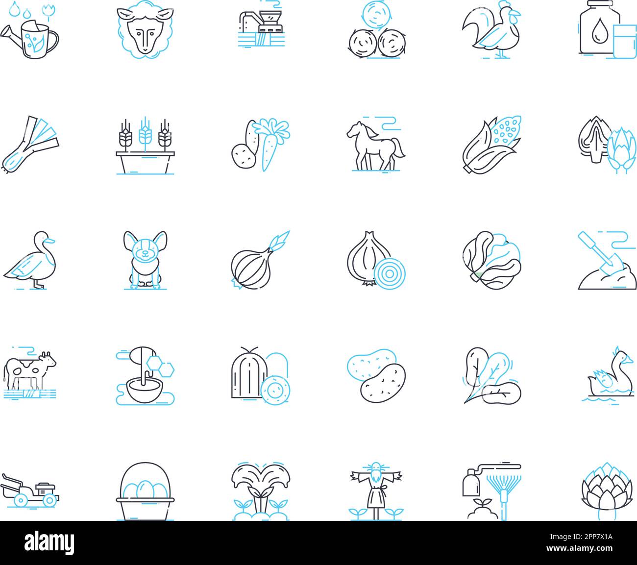 Pasture linear icons set. Grazing, Livestock, Green, Fertile, Meadow ...
