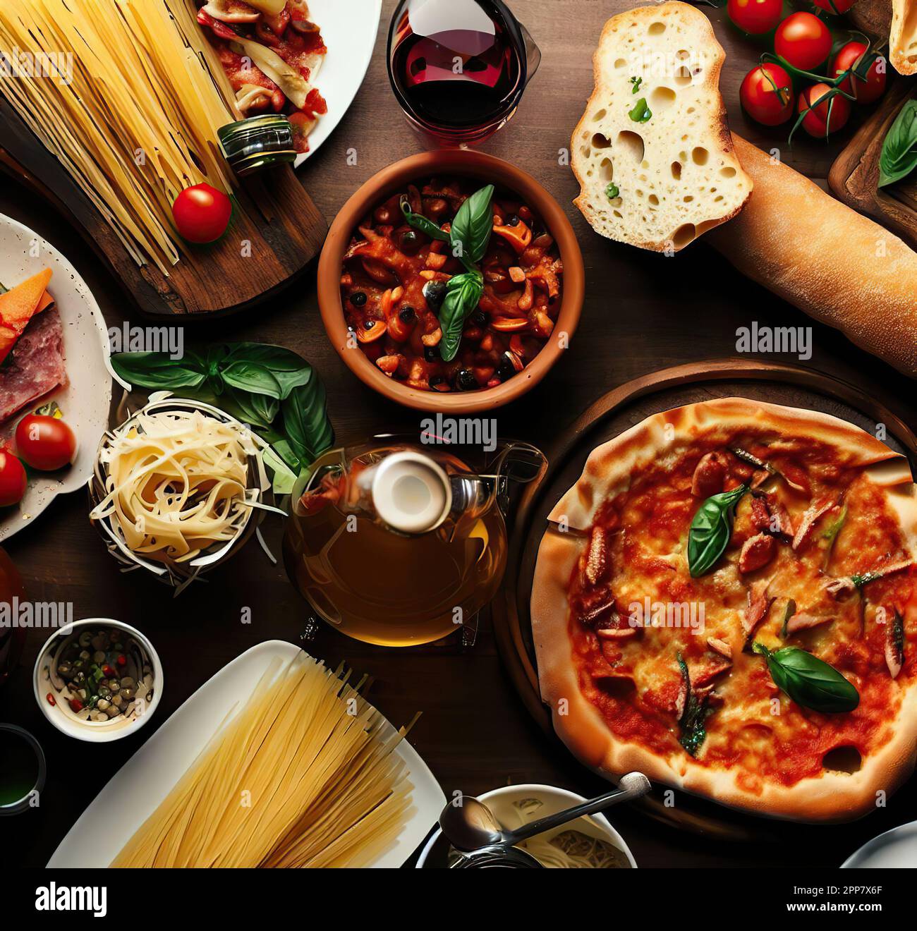 Delicious Italian Food Top View dolly shot Stock Photo - Alamy