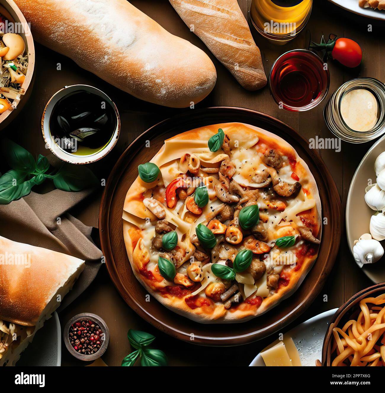 Delicious Italian Food Top View dolly shot Stock Photo - Alamy