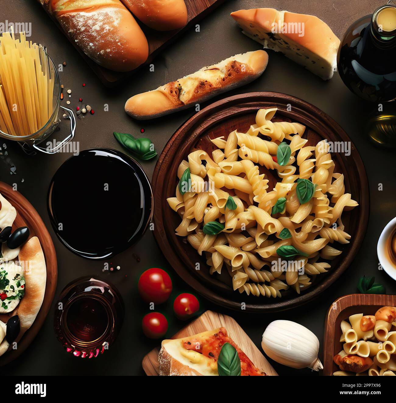 Delicious Italian Food Top View dolly shot Stock Photo - Alamy