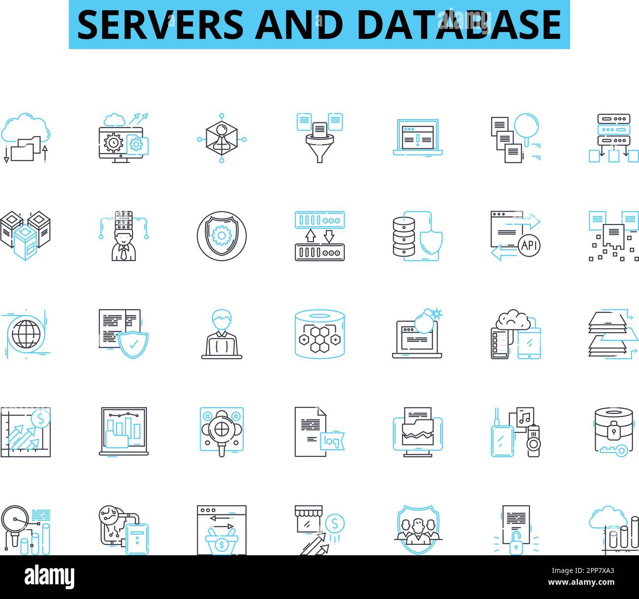 Servers And Database Linear Icons Set Reliability Capacity