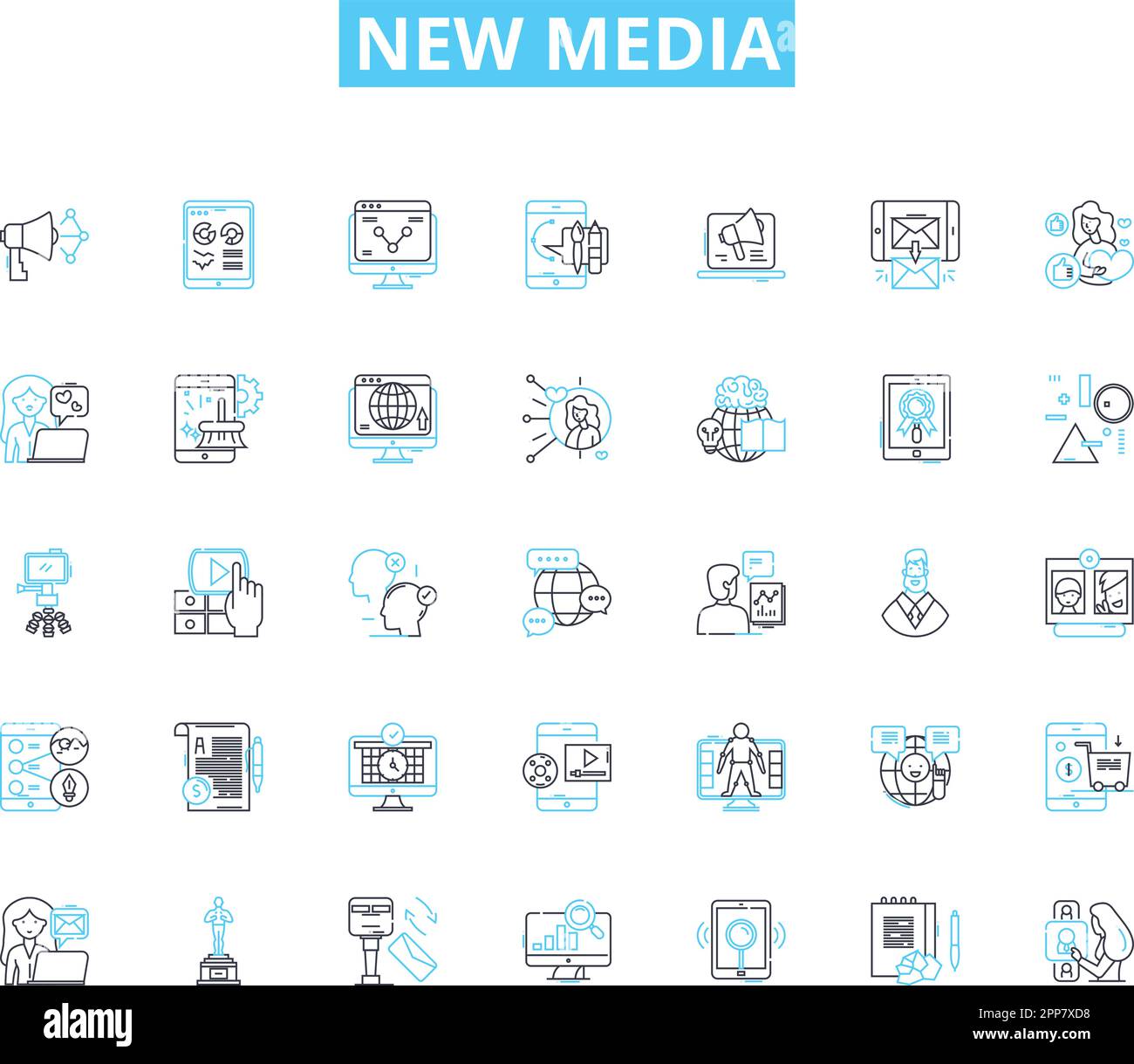 New Media Linear Icons Set Interactivity Digitalization Connectivity