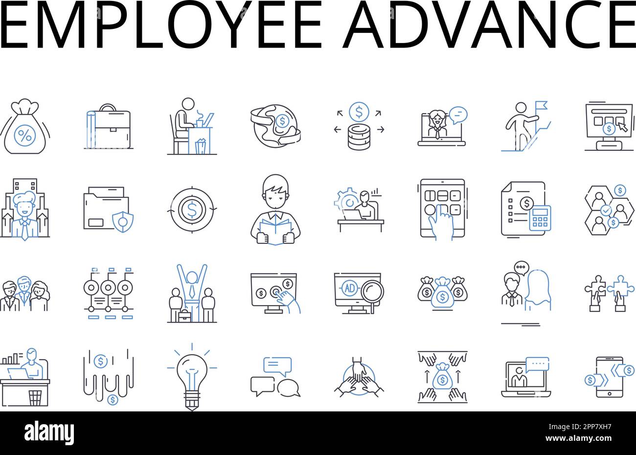 Employee advance line icons collection. Staff growth, Worker ...