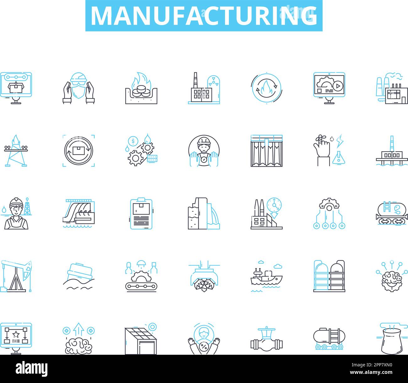 Manufacturing Linear Icons Set Production Assembly Fabrication Automation Machining