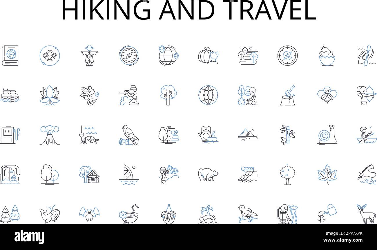 Hiking and travel line icons collection. Technology, Innovation ...