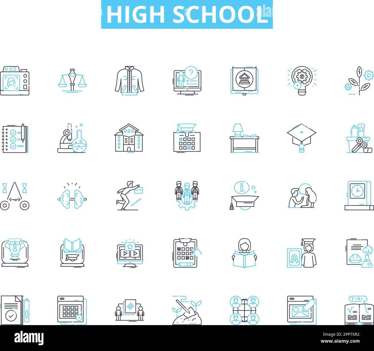 High school linear icons set. Adolescence, Homework, Extracurricular ...