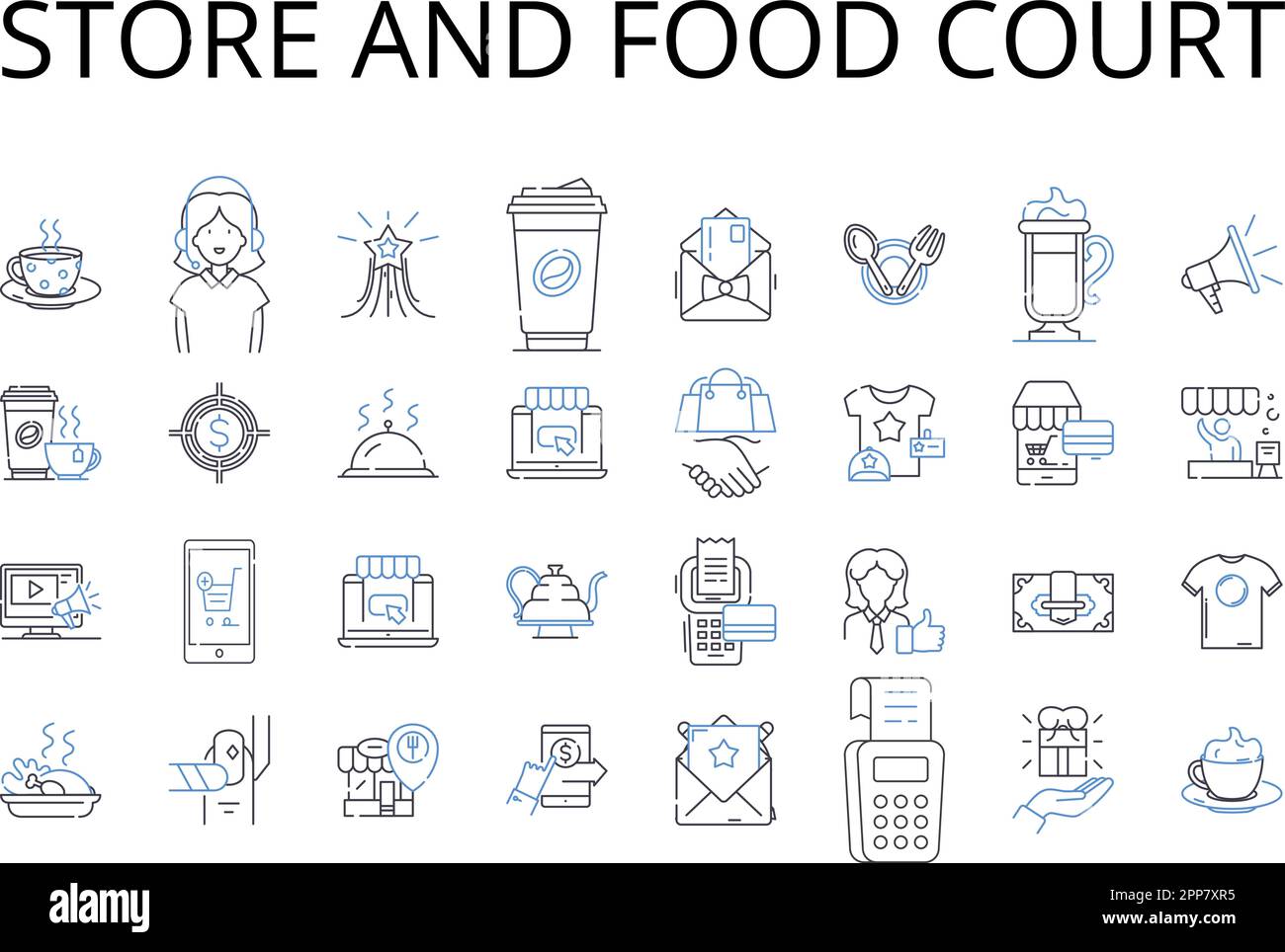 Store and food court line icons collection. tore, Shop, Boutique ...