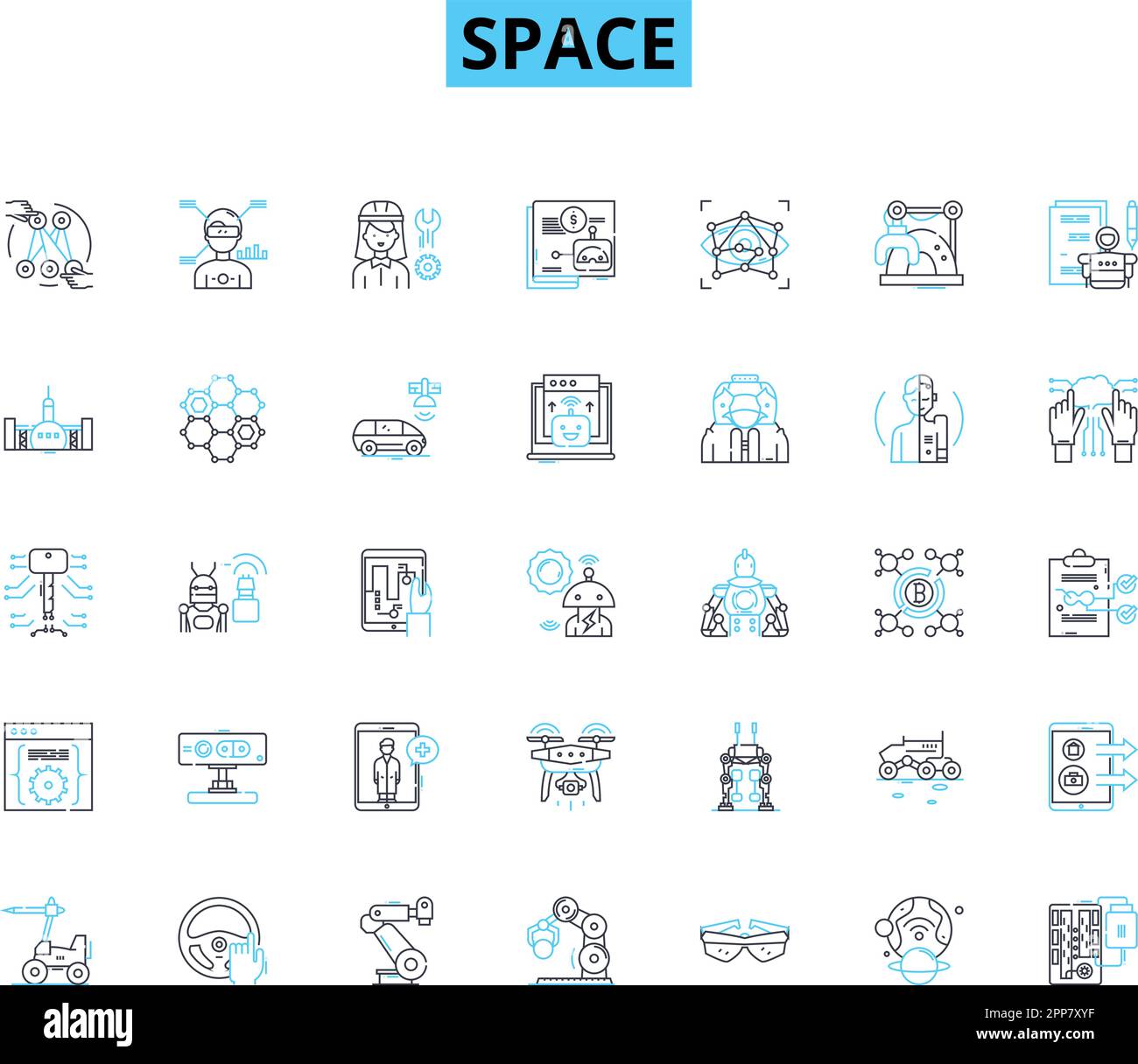 Space linear icons set. Cosmos, Universe, Galactic, Celestial, Astronomy, Extraterrestrial ...