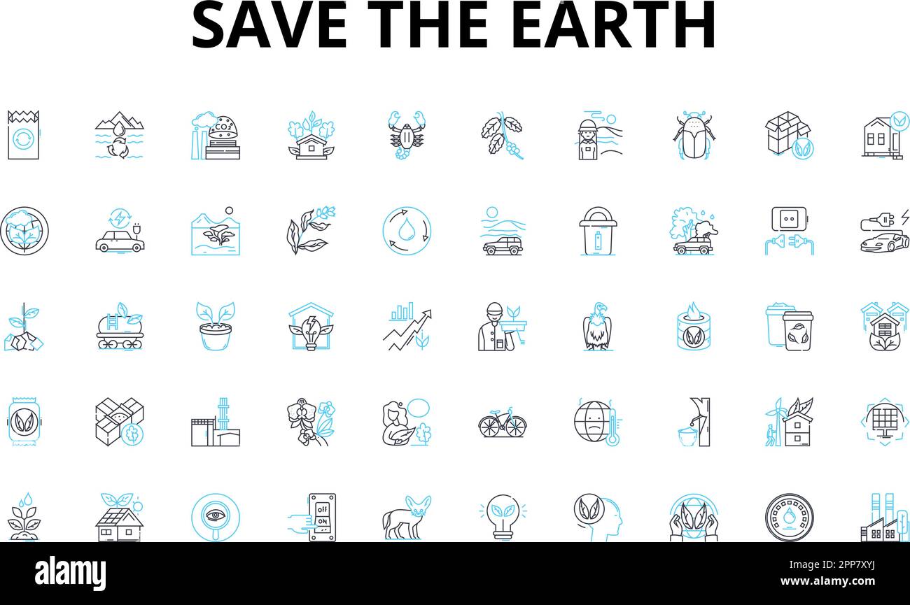 Save the earth linear icons set. Sustainability, Conservation, Recycling, Green, Protect ...