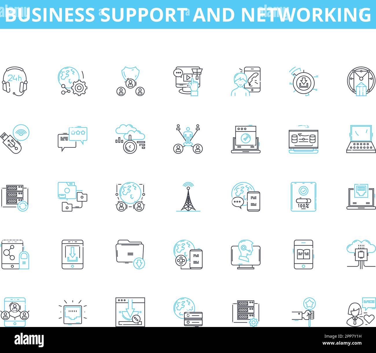 Business Support And Networking Linear Icons Set Collaboration