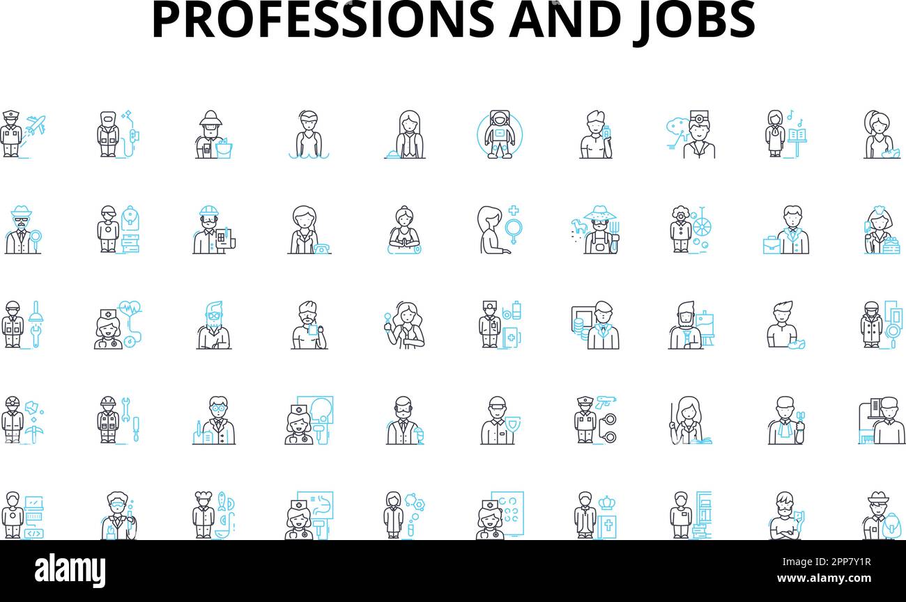 Professions and jobs linear icons set. Engineer, Architect, Doctor ...