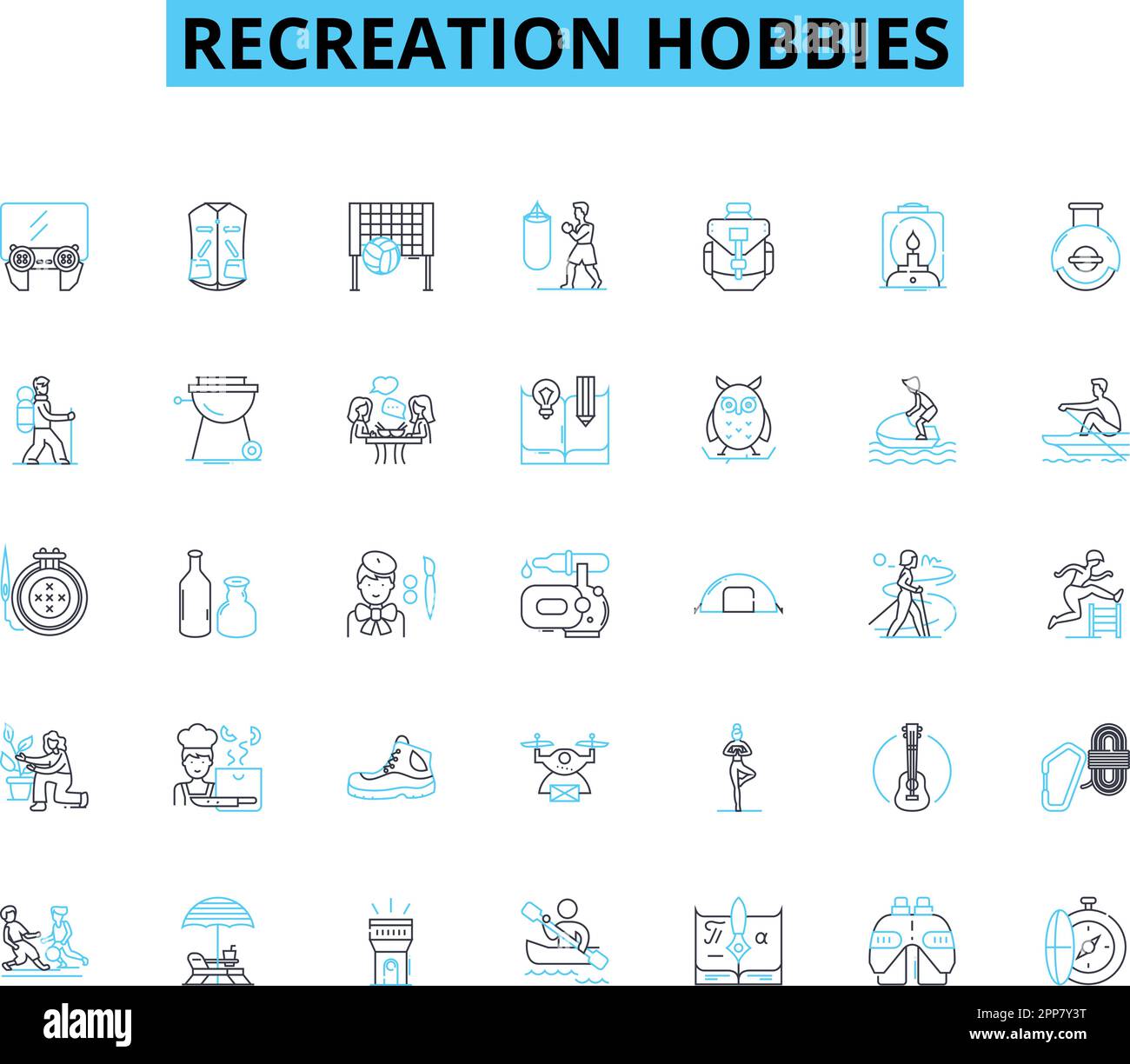 Recreation hobbies linear icons set. Gardening, Cooking, Painting ...