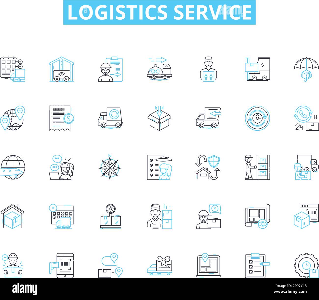 Logistics service linear icons set. Transportation, Warehousing ...
