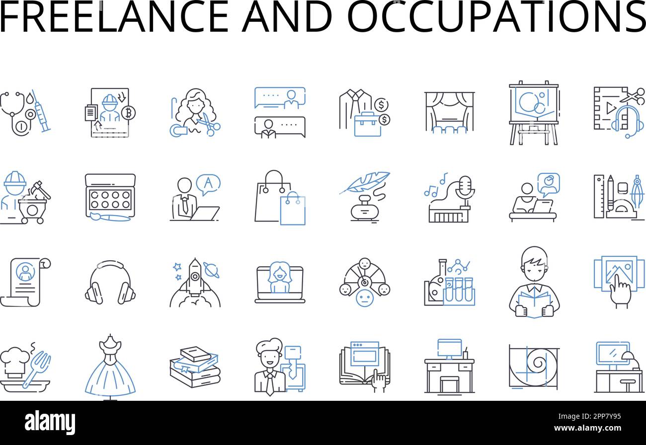Freelance and occupations line icons collection. Self-employed ...