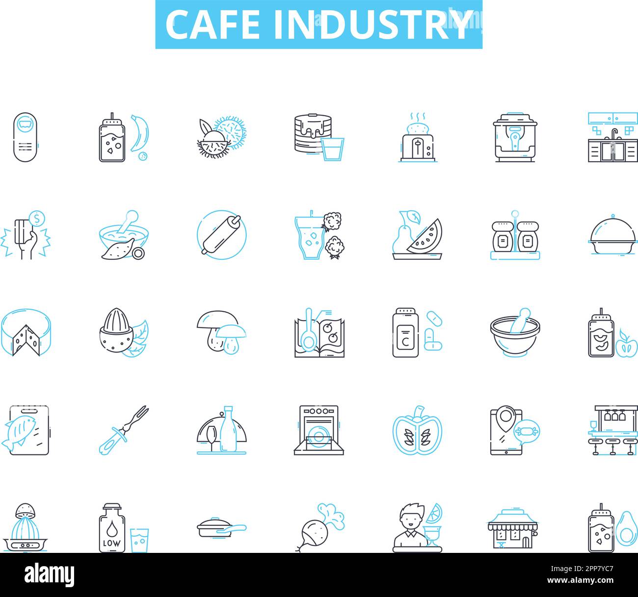 Cafe industry linear icons set. Coffee, Espresso, Latte, Cappuccino ...