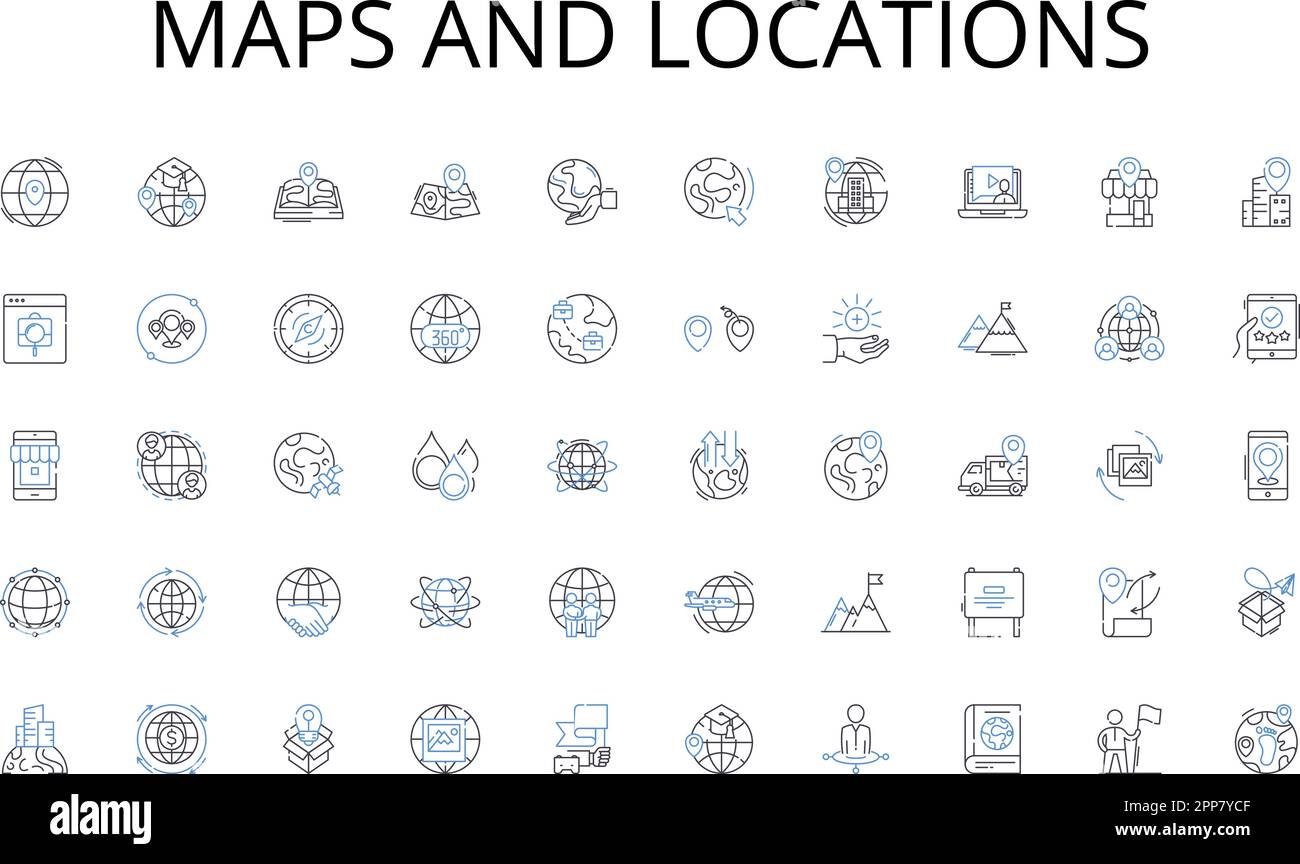 Maps and locations line icons collection. Wages, Salary, Commission ...