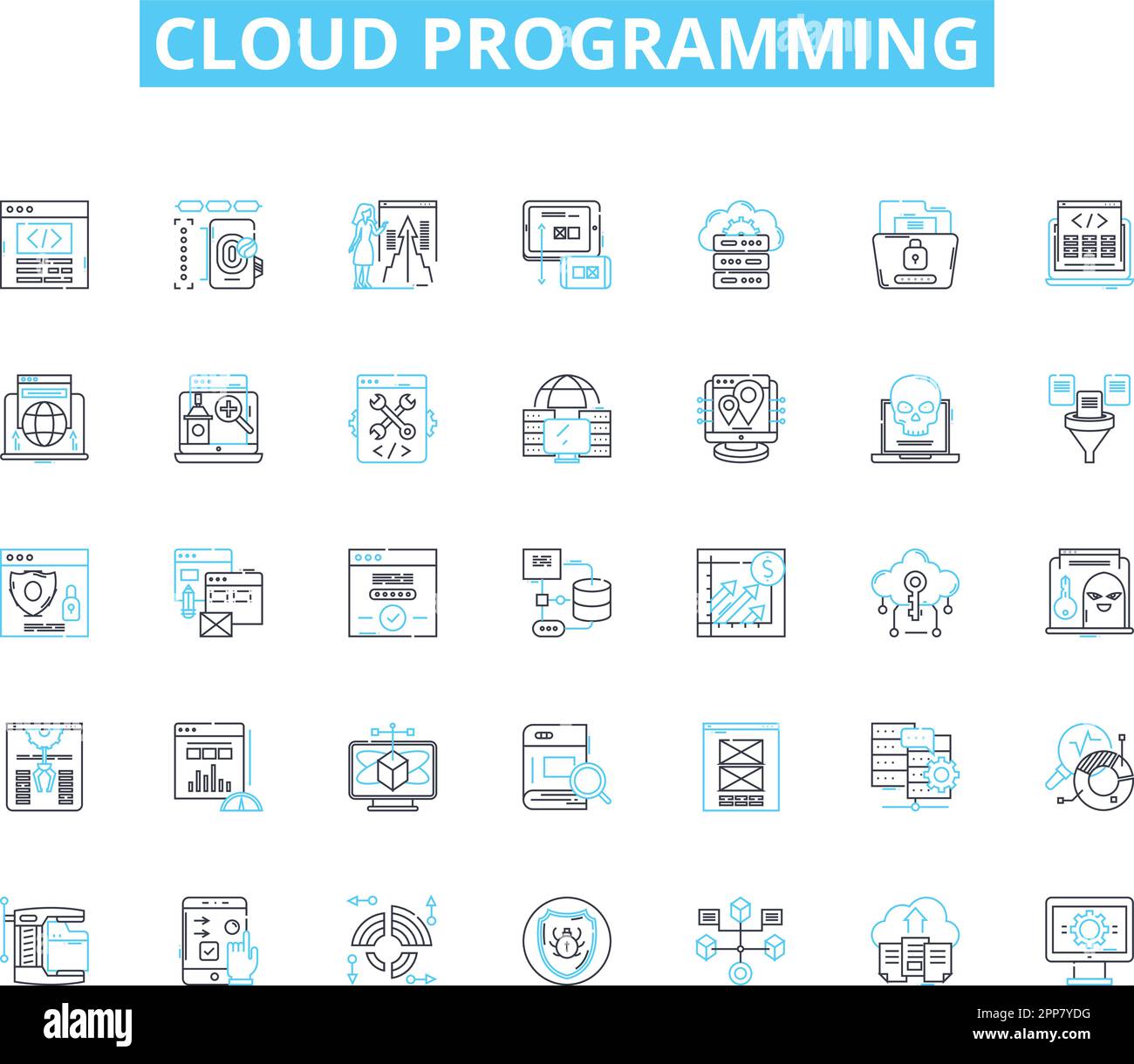 Cloud Programming Linear Icons Set Virtualization Elasticity Devops Deployment
