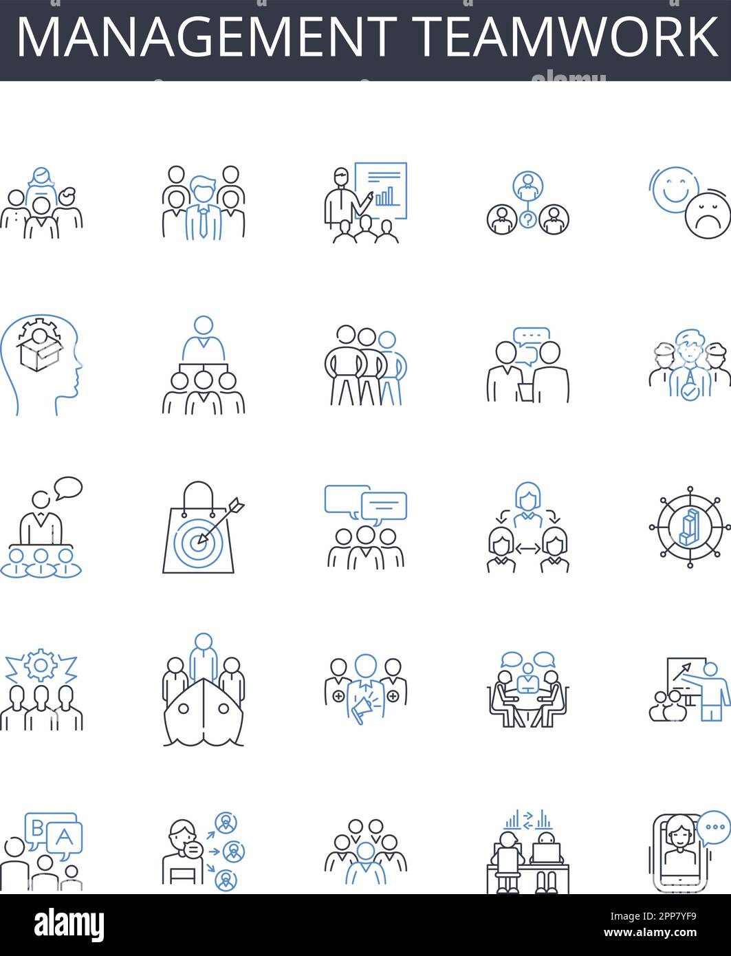 Management Teamwork Line Icons Collection Efficient Collaboration Effective Partnership Group