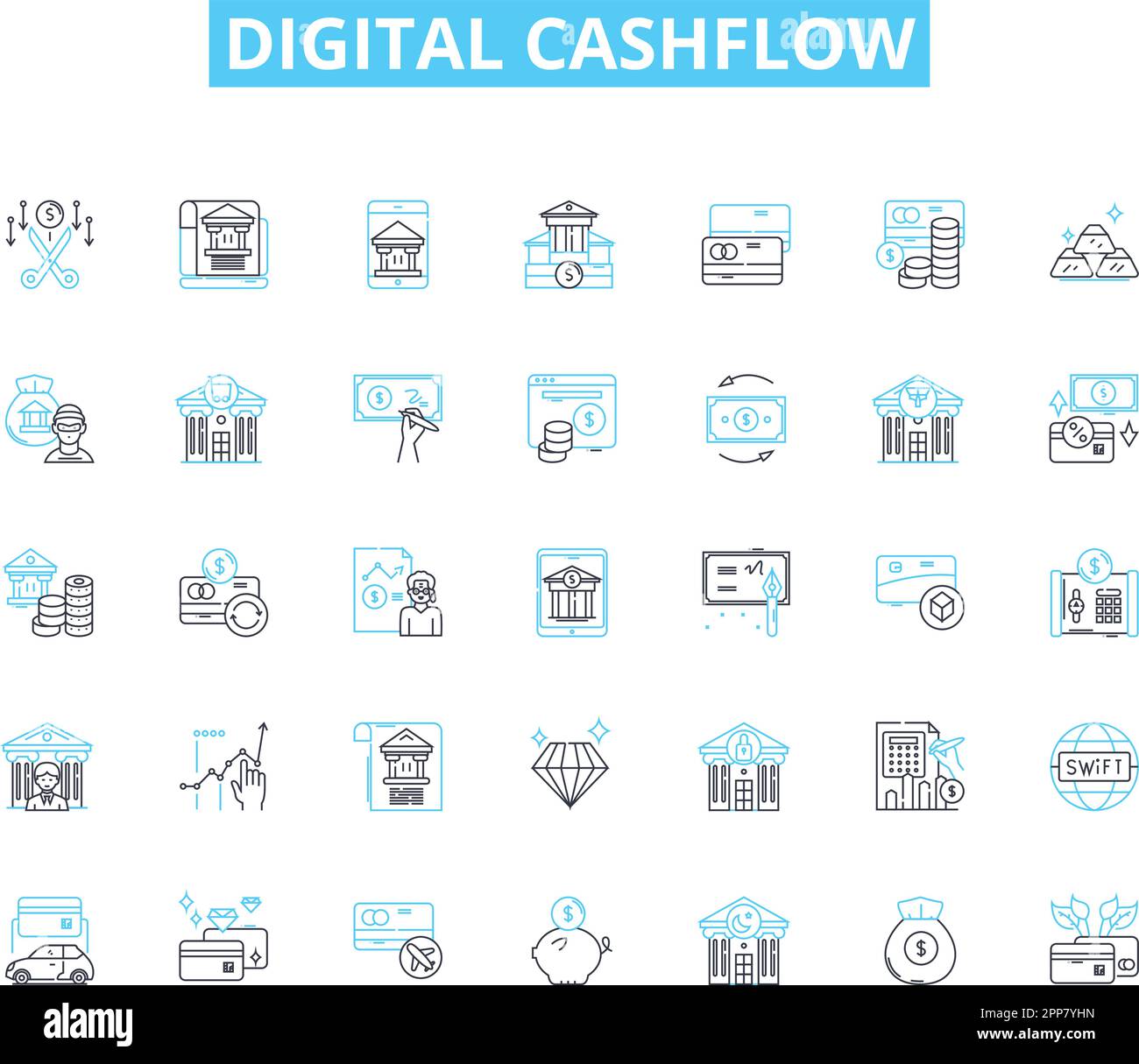 Digital cashflow linear icons set. Cryptocurrency, Blockchain ... Digital cashflow linear icons set. Cryptocurrency, Blockchain ...