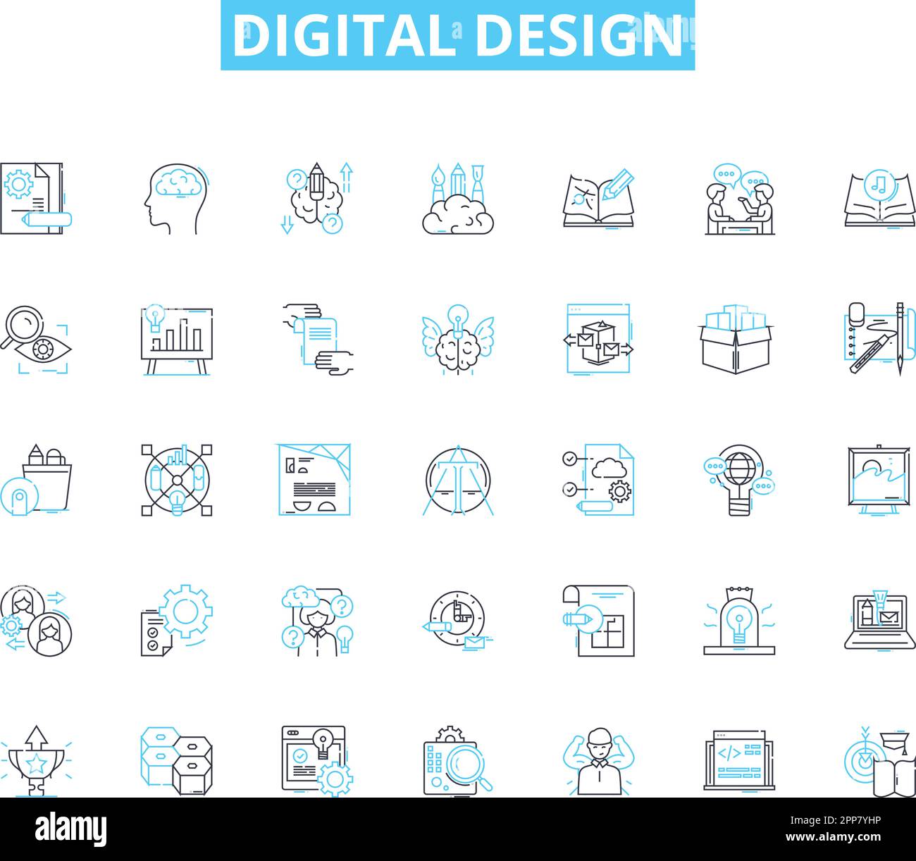 Digital design linear icons set. Graphics, Animation, Typography ...