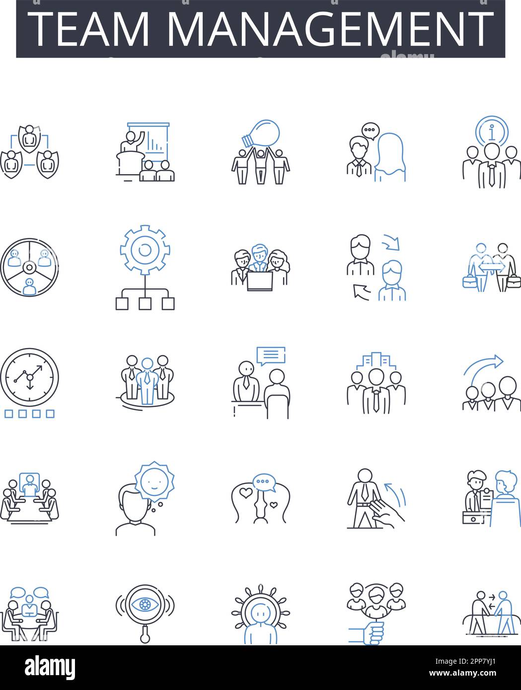 Team management line icons collection. Project coordination, Leadership skills, Staff ...