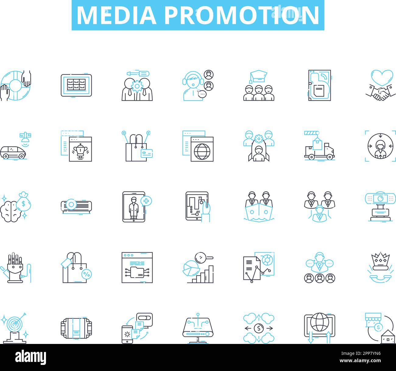 Media promotion linear icons set. Advertising, Broadcast, Publicity ...