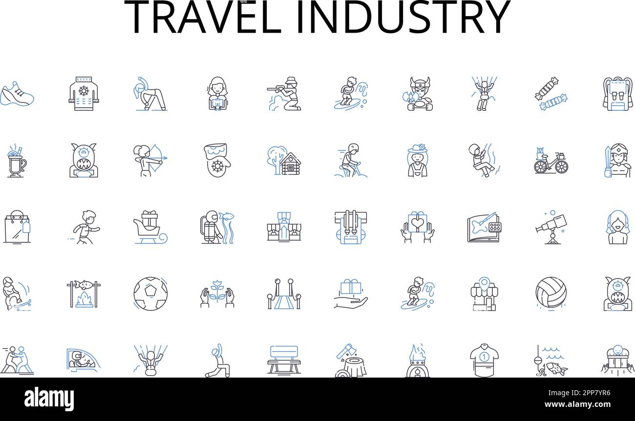 Travel industry line icons collection. Sun, Sand, Waves, Surfing ...