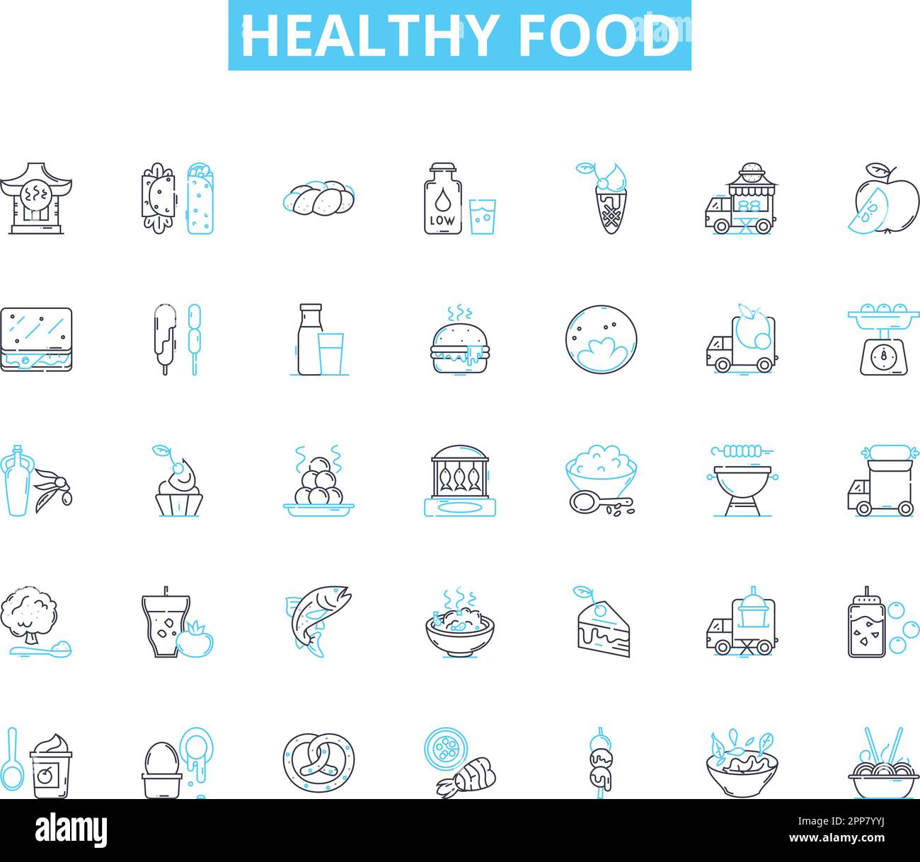 Healthy food linear icons set. Nutritious, Wholesome, Organic, Balanced ...