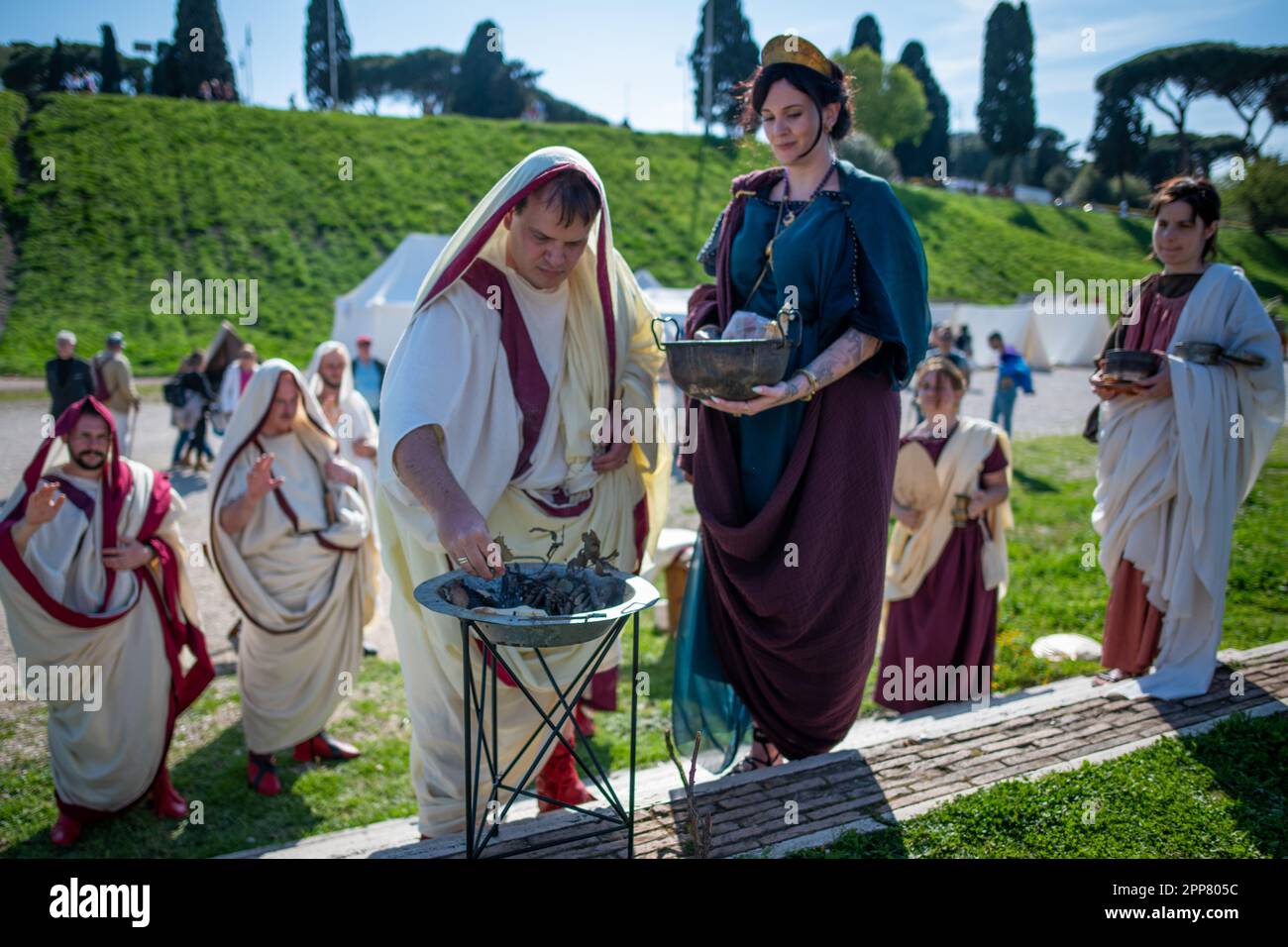 Re-enactment of a ceremony of ancient Rome. Figures from all over the ...