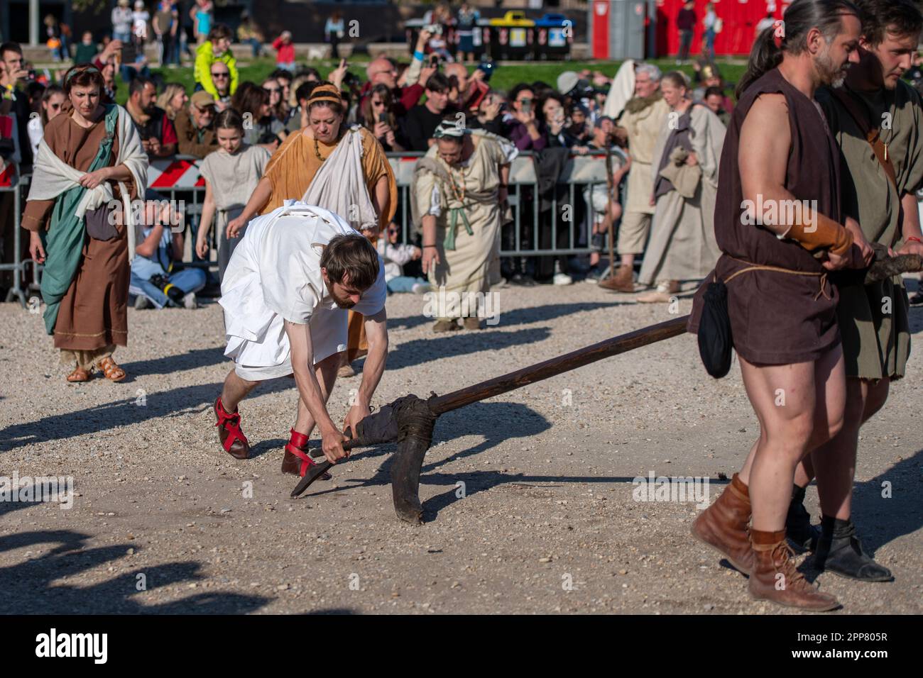 Re-enactment of the 'tracing of the furrow', a rite of Etruscan origin ...