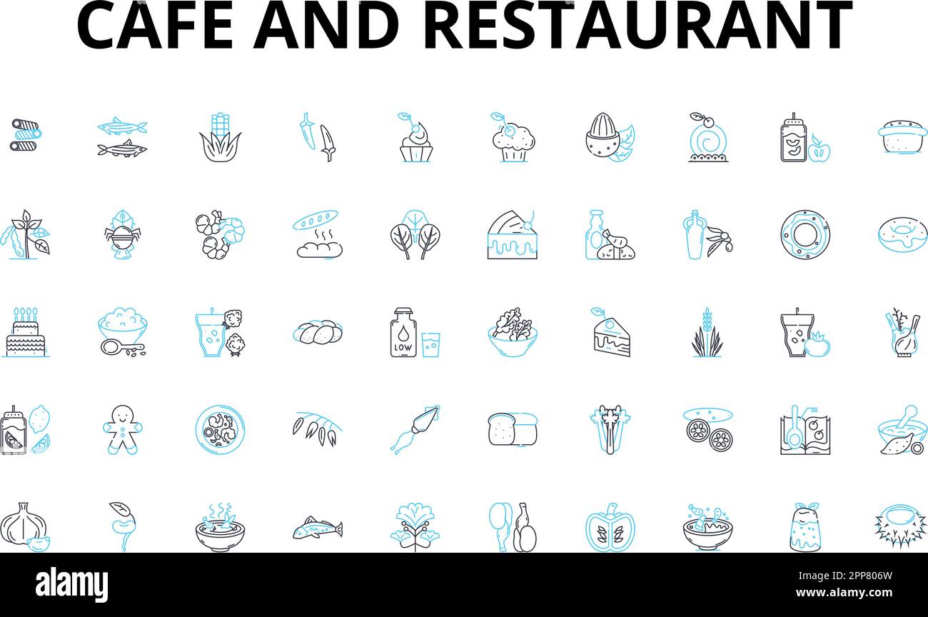 Cafe and restaurant linear icons set. Fusion, Gourmet, Homely, Organic ...