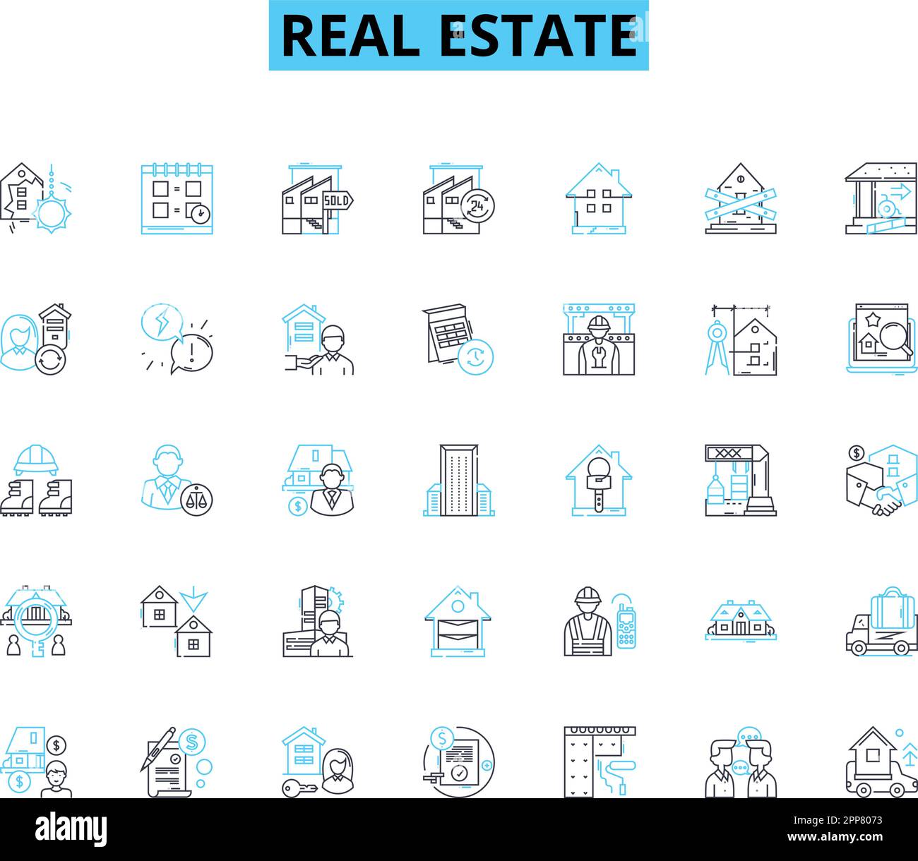 Real estate linear icons set. Property, Home, Mortgage, Investment, Agent, Equity, Rent line ...
