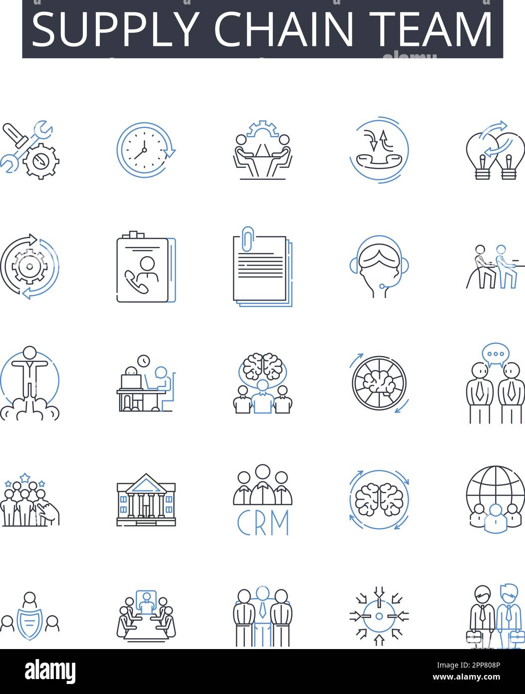 Supply chain team line icons collection. Sales department, Budget ...
