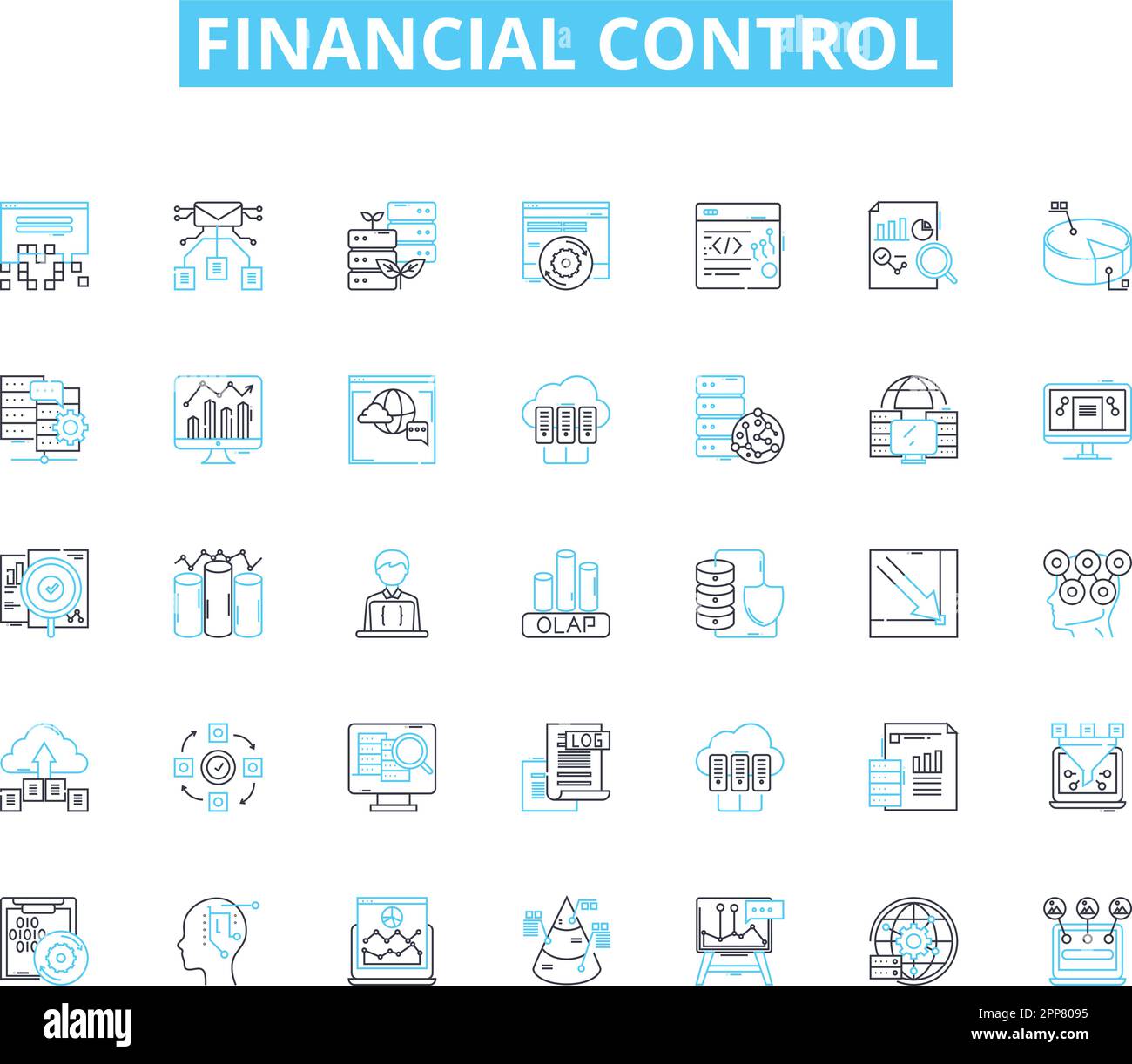 Financial control linear icons set. Budgeting, Planning, Savings ...
