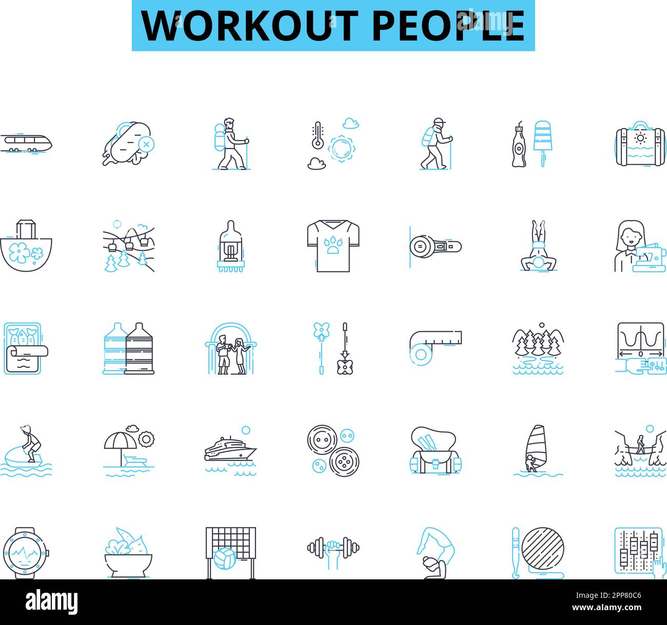 Workout people linear icons set. Fitness, Athletes, Gym-goers, Training ...