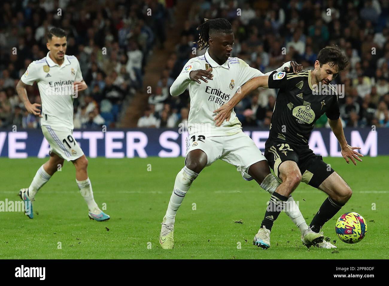 Madrid, Spain. 22nd Apr, 2023. Real Madrid´s Eduardo Camavinga (L) and ...