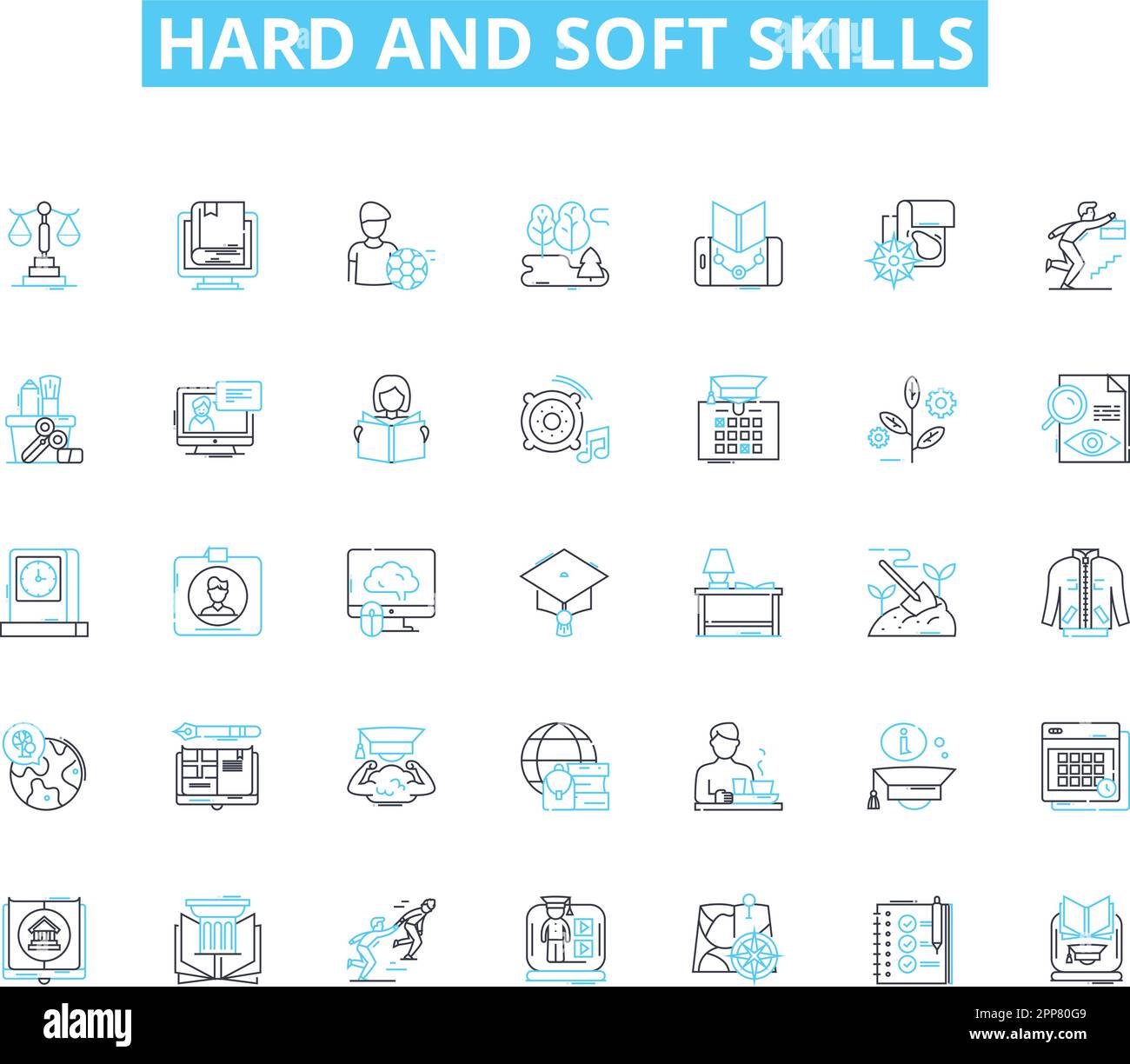 Hard and soft skills linear icons set. Adaptability, Ambition, Attention to detail ...