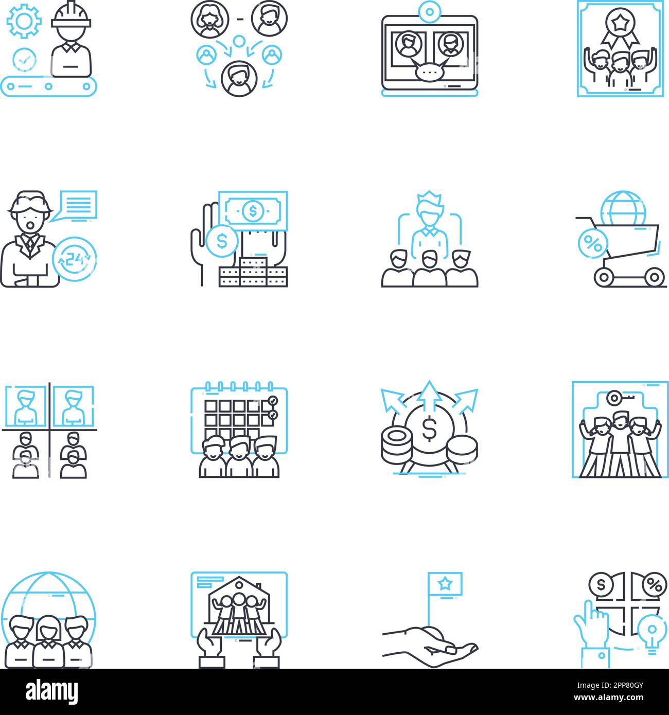 Business hub linear icons set. Nerking, Workspace, Collaboration ...