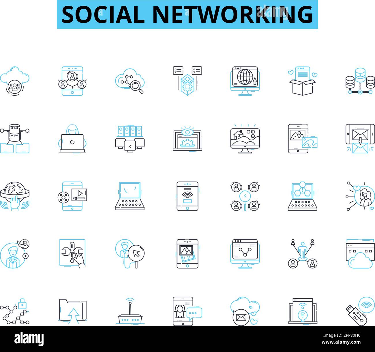 Social Networking Linear Icons Set Connection Interaction Sharing Communication