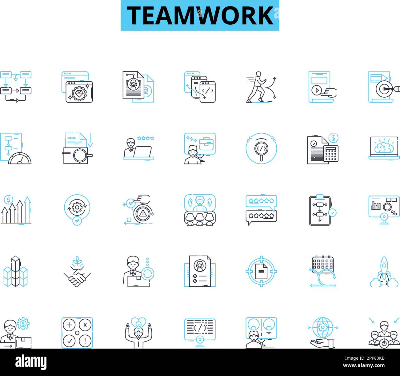 Teamwork linear icons set. Synergy, Collaboration, Unity, Partnership ...