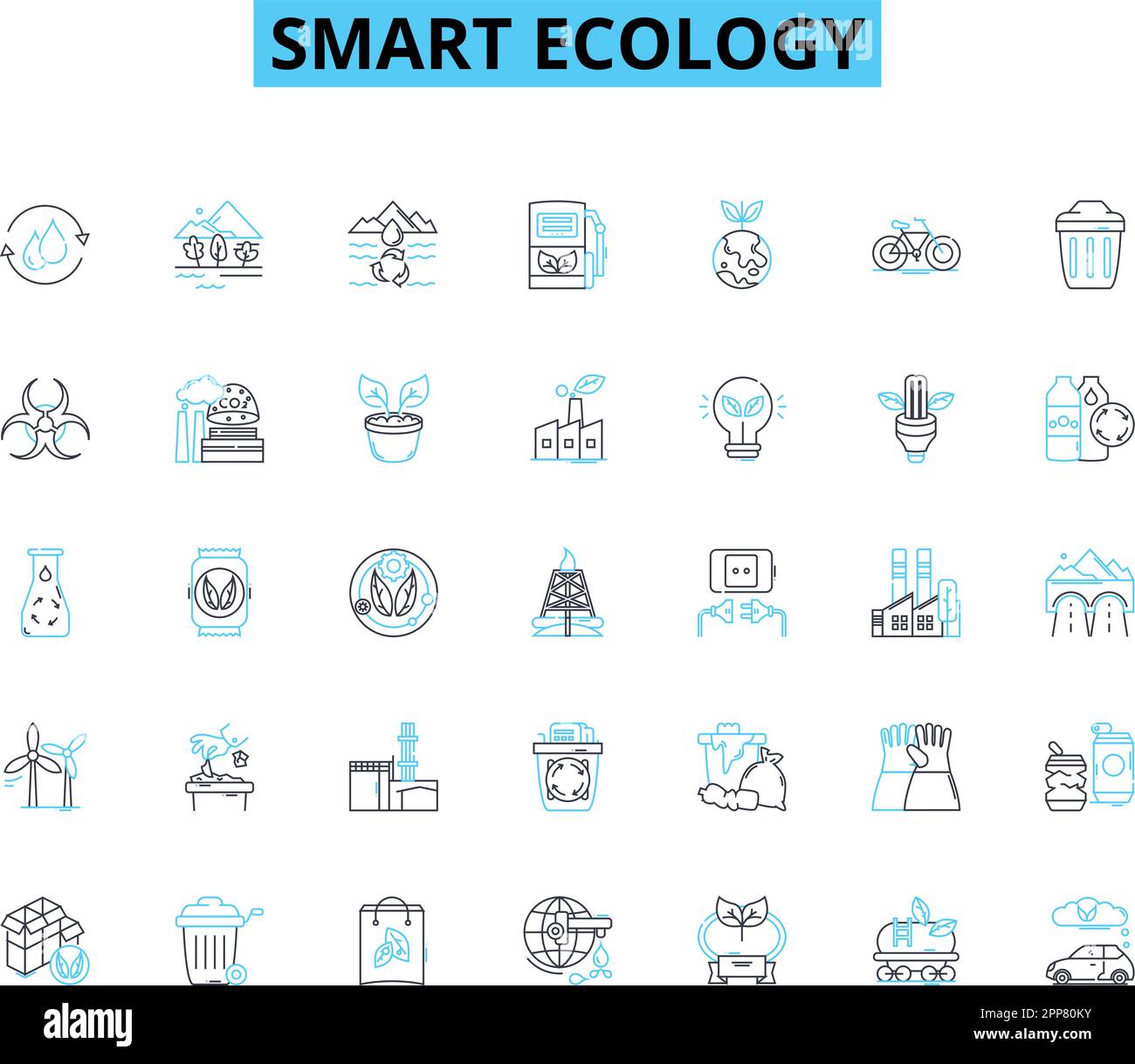 Smart Ecology Linear Icons Set Sustainable Renewable Green Eco