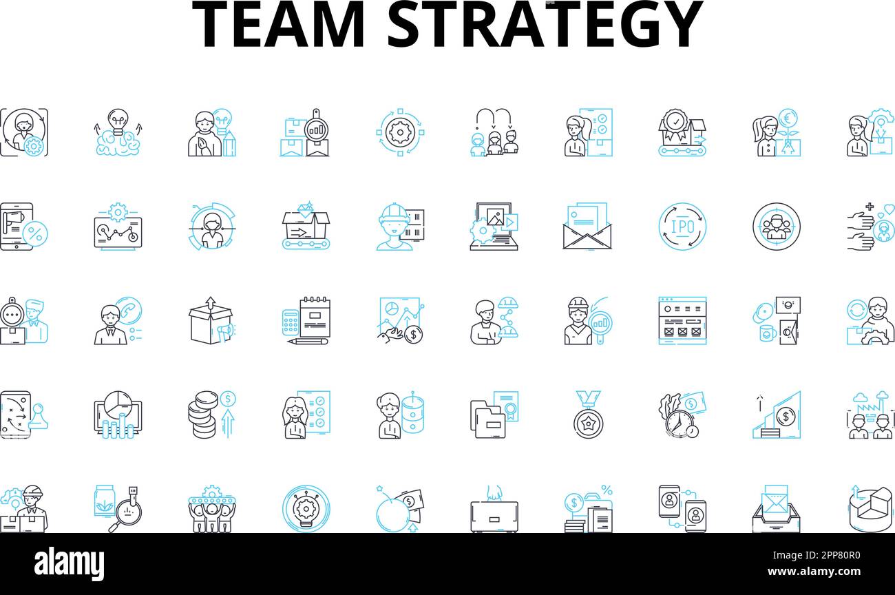 Team strategy linear icons set. Collaboration, Unity, Synergy, Cohesion ...