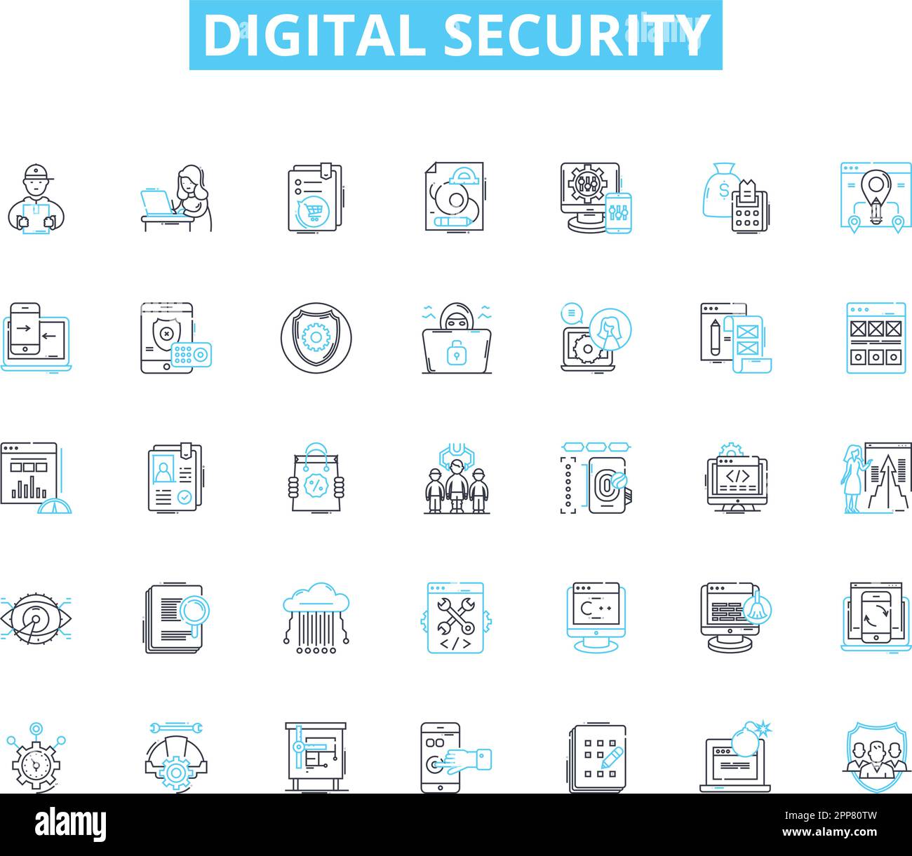 Digital security linear icons set. Encryption, Firewall, Malware ... Digital security linear icons set. Encryption, Firewall, Malware ...