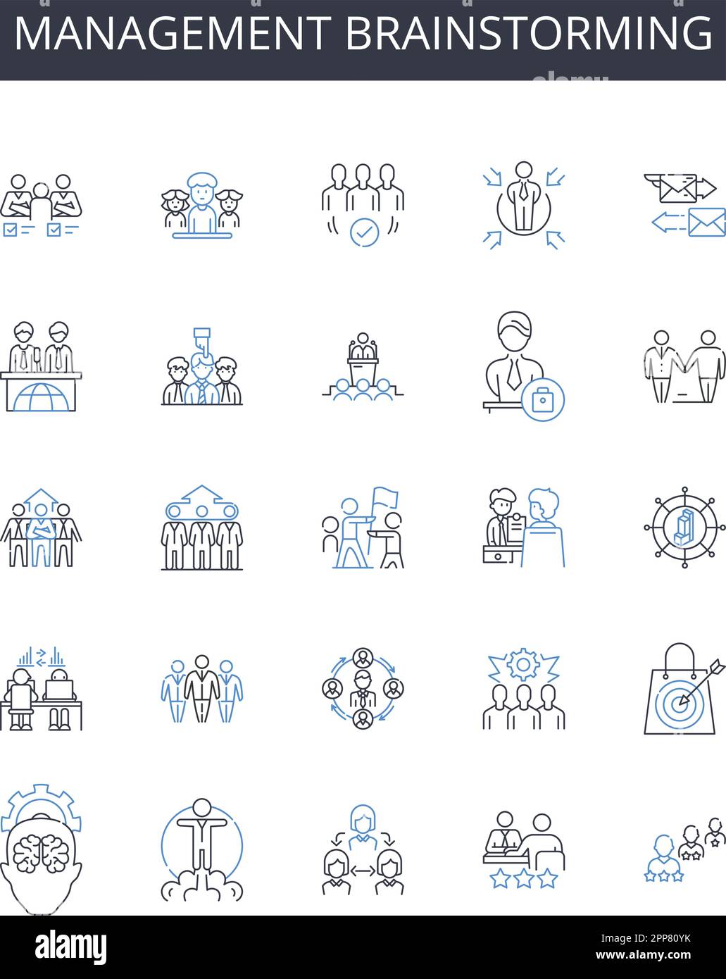 Management brainstorming line icons collection. Leadership innovation ... Management brainstorming line icons collection. Leadership innovation ...