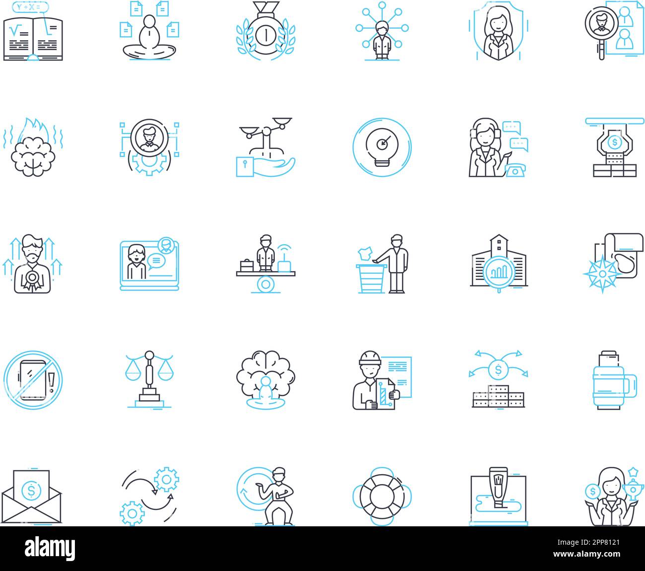 Teaching linear icons set. Inspiration, Communication, Motivation ...
